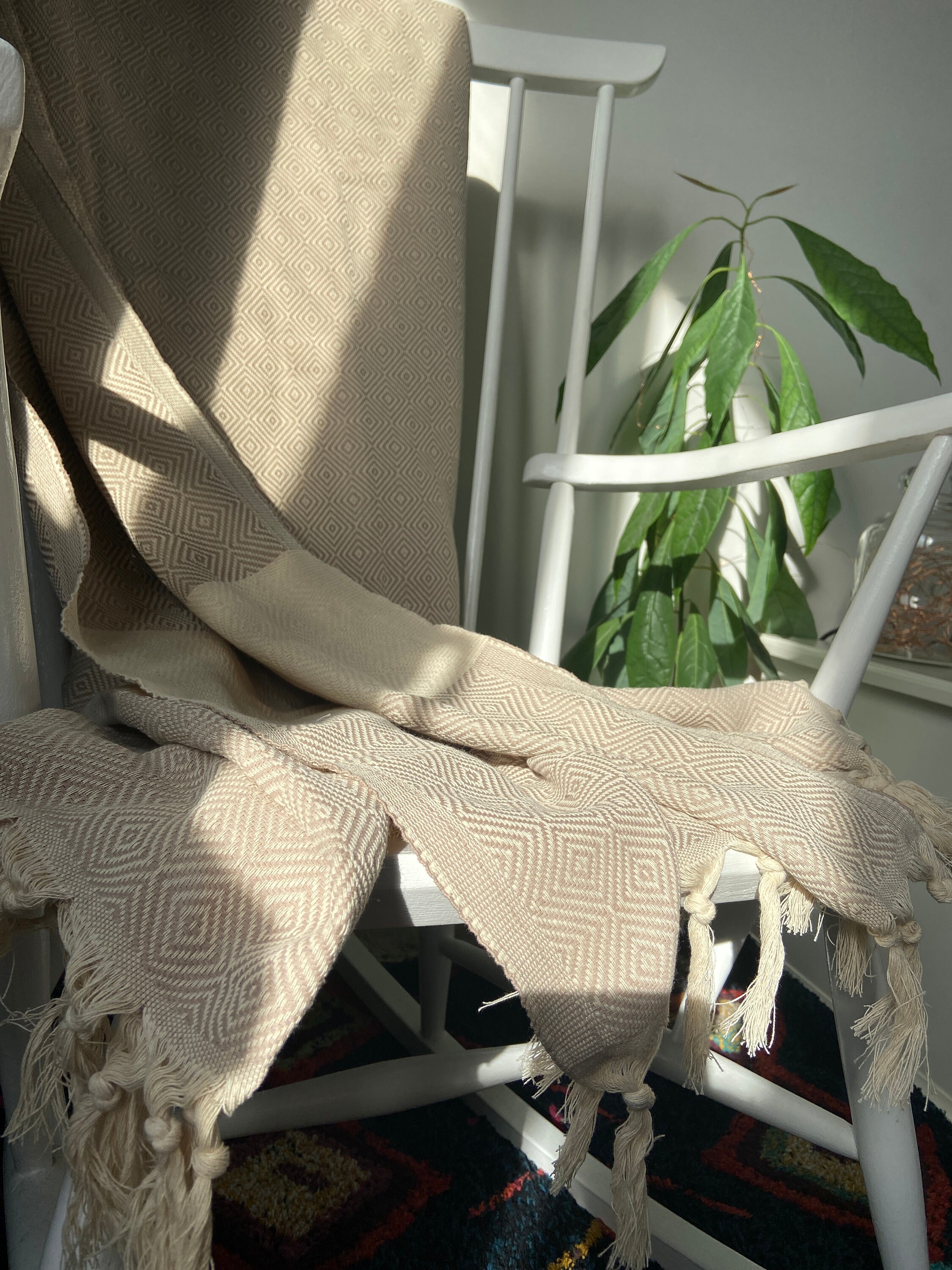 Cream Diamond Soft Cotton Bedspread Large Sofa Throw Blanket - Etsy UK