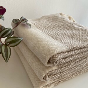 Diamond Cream Cotton Sofa Throw: Handwoven Tassel Trim - Etsy