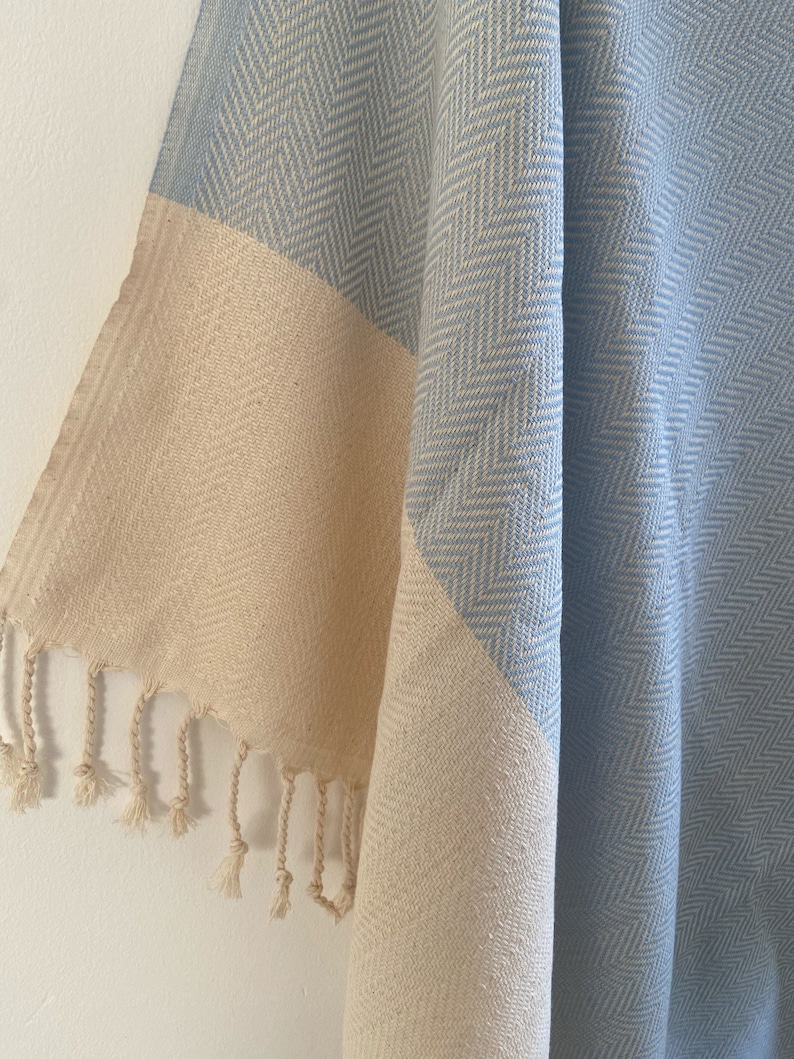 Pale Blue Sofa Throw With Fine Herringbone Design, Cotton Throw Blanket ...