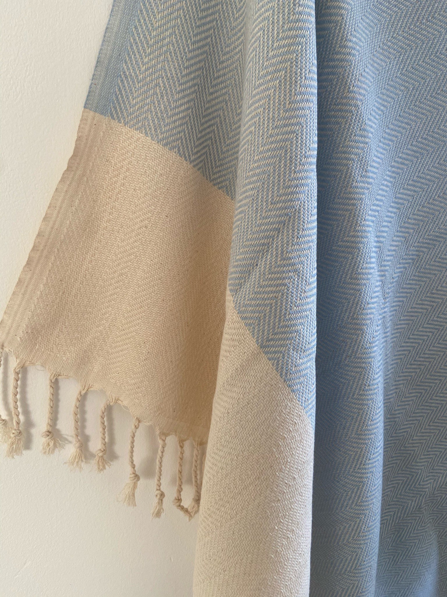 Pale Blue Sofa Throw With Fine Herringbone Design, Cotton Throw Blanket ...