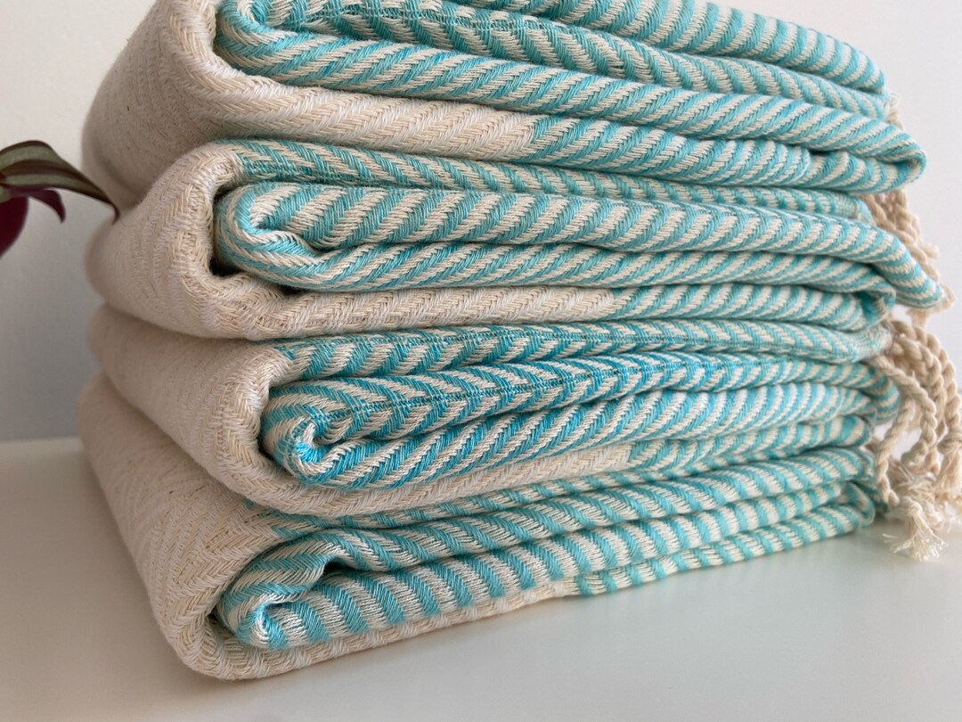 Zigzag Design Light Turquoise Sofa Throw, Soft Cotton Sofa Throws ...