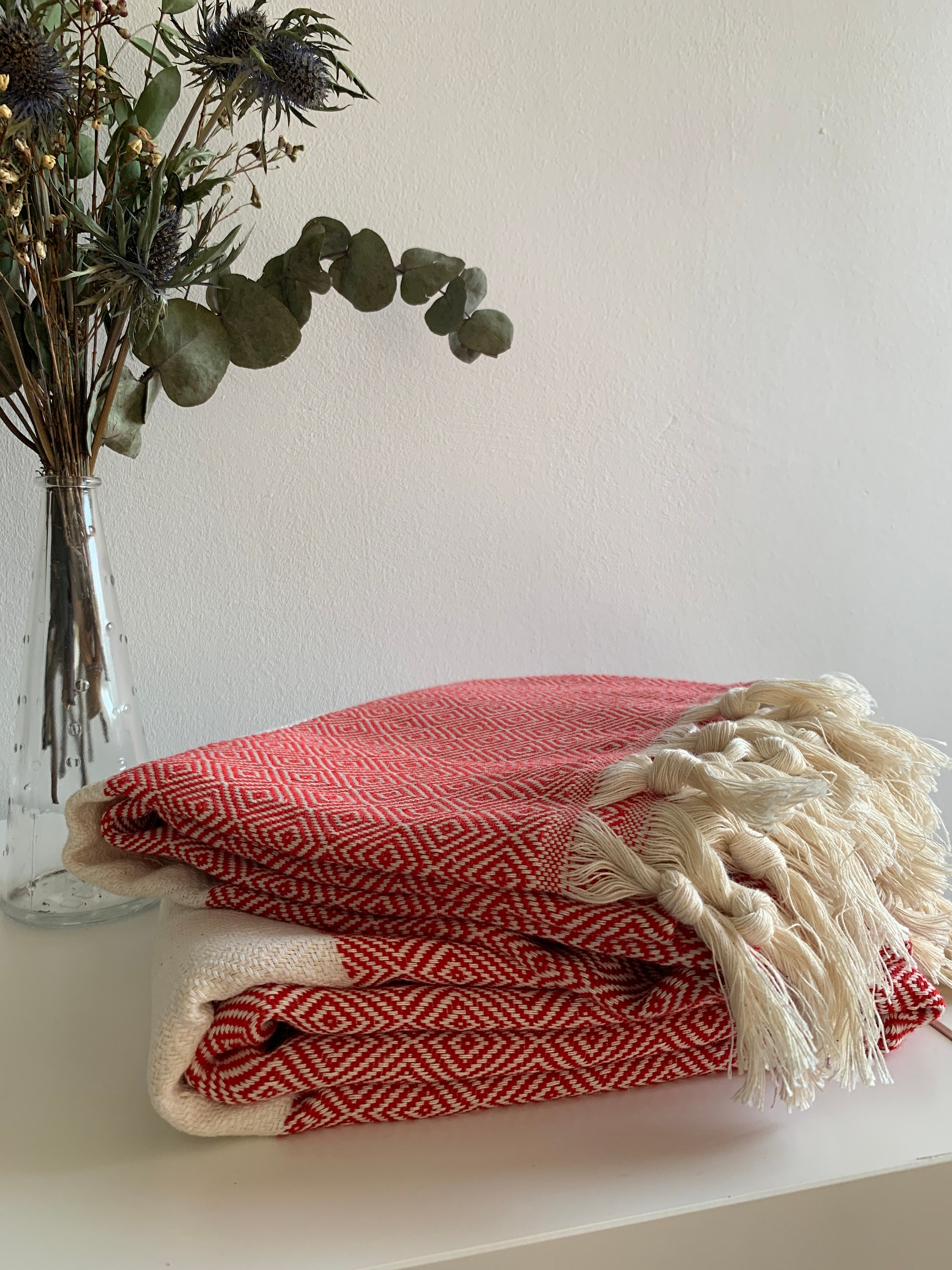 Diamond Design Red Soft Sofa Throw, Cotton Throw Blanket - Etsy UK