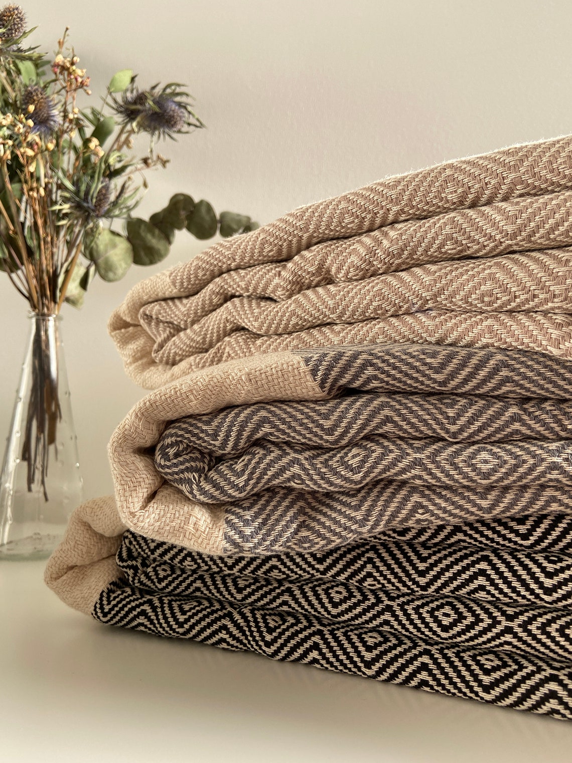 Cream Diamond Soft Cotton Bedspread Large Sofa Throw Blanket | Etsy UK