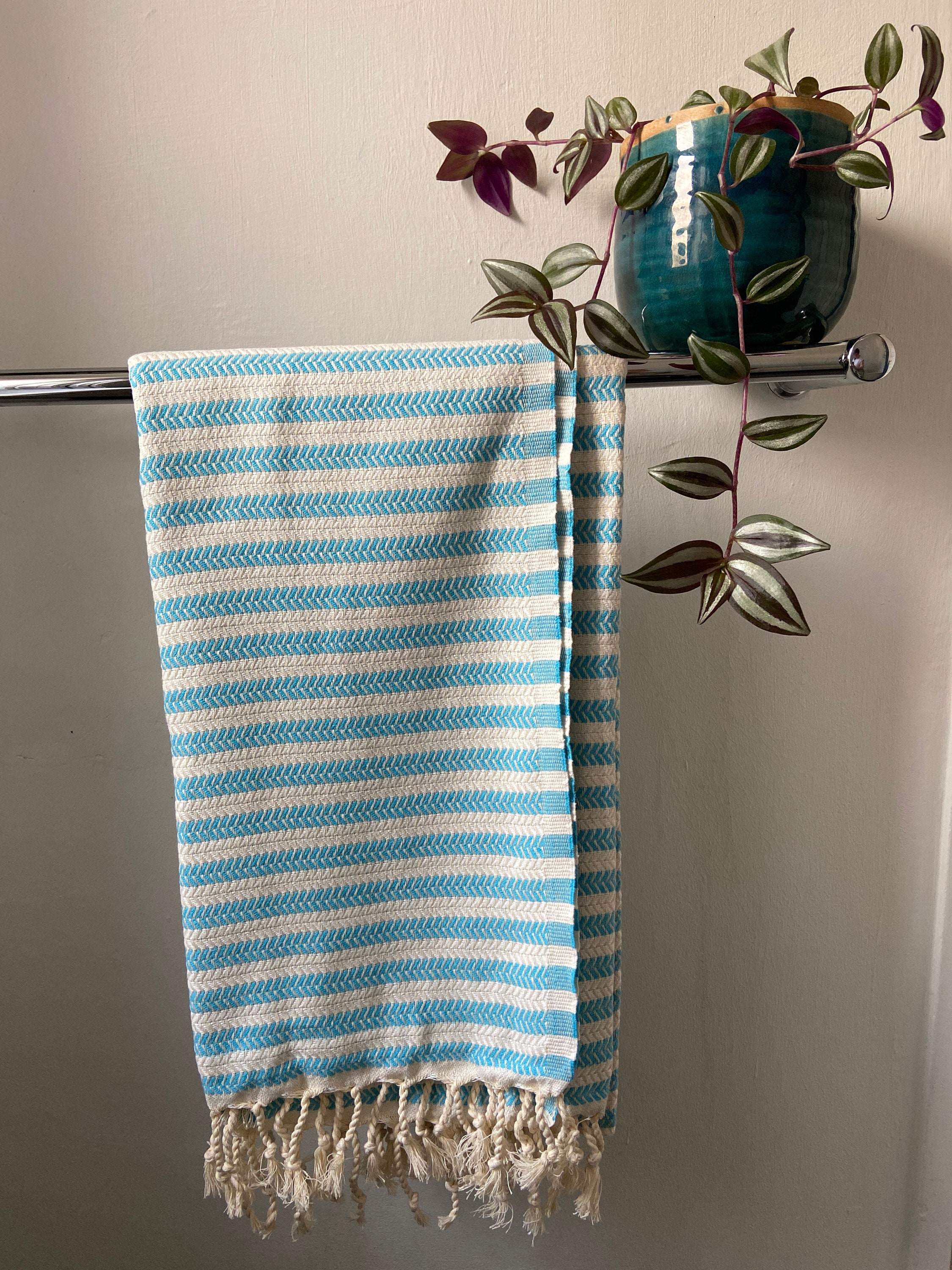 Turquoise Striped Cotton Sofa Throw Throw Blanket Turkish - Etsy