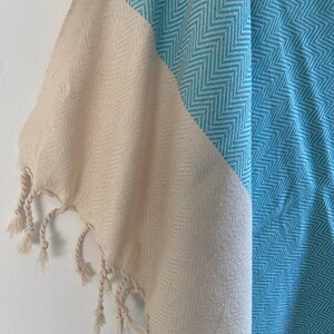 Turquoise Sofa Throw With Fine Herringbone Design, Cotton Throw Blanket ...