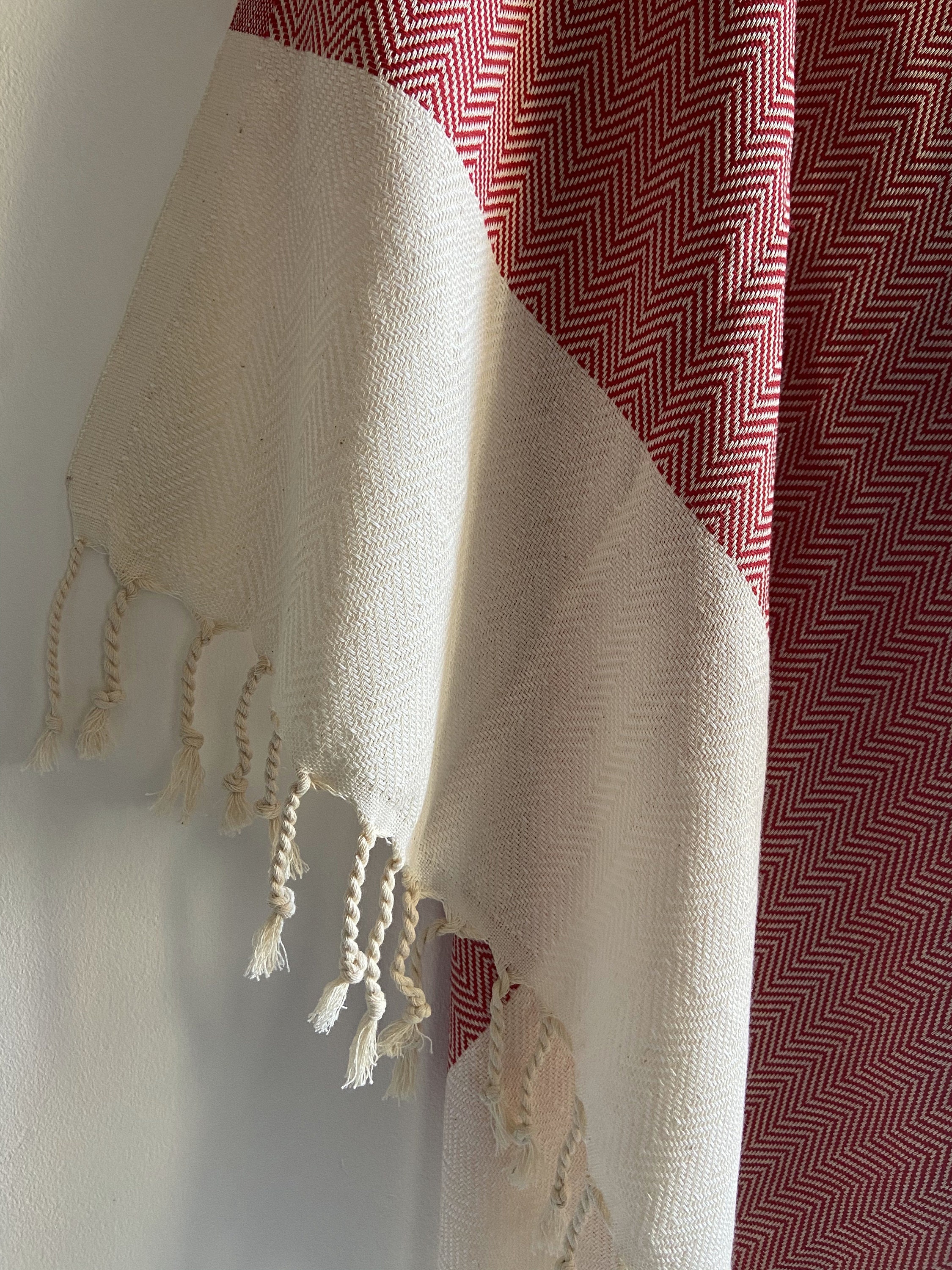 Red Sofa Throw with Fine Herringbone Design Cotton Throw | Etsy