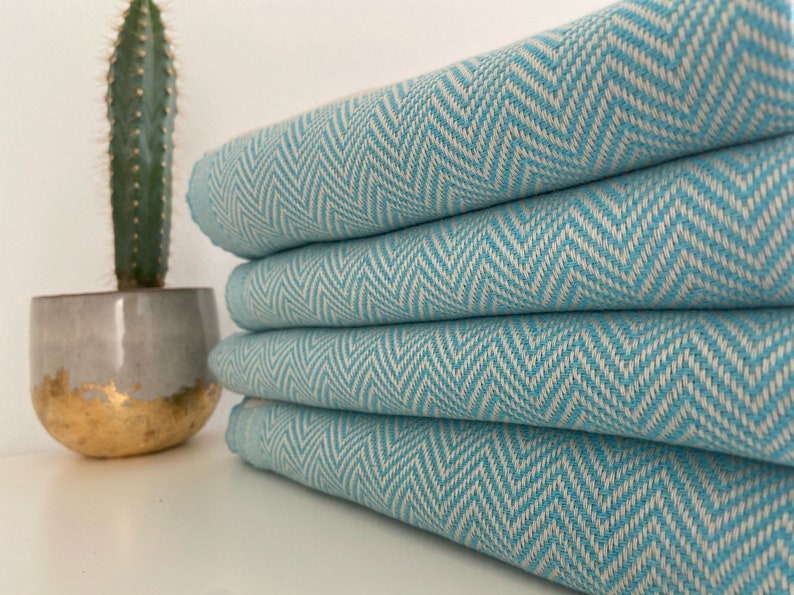 Turquoise Sofa Throw With Fine Herringbone Design, Cotton Throw Blanket ...