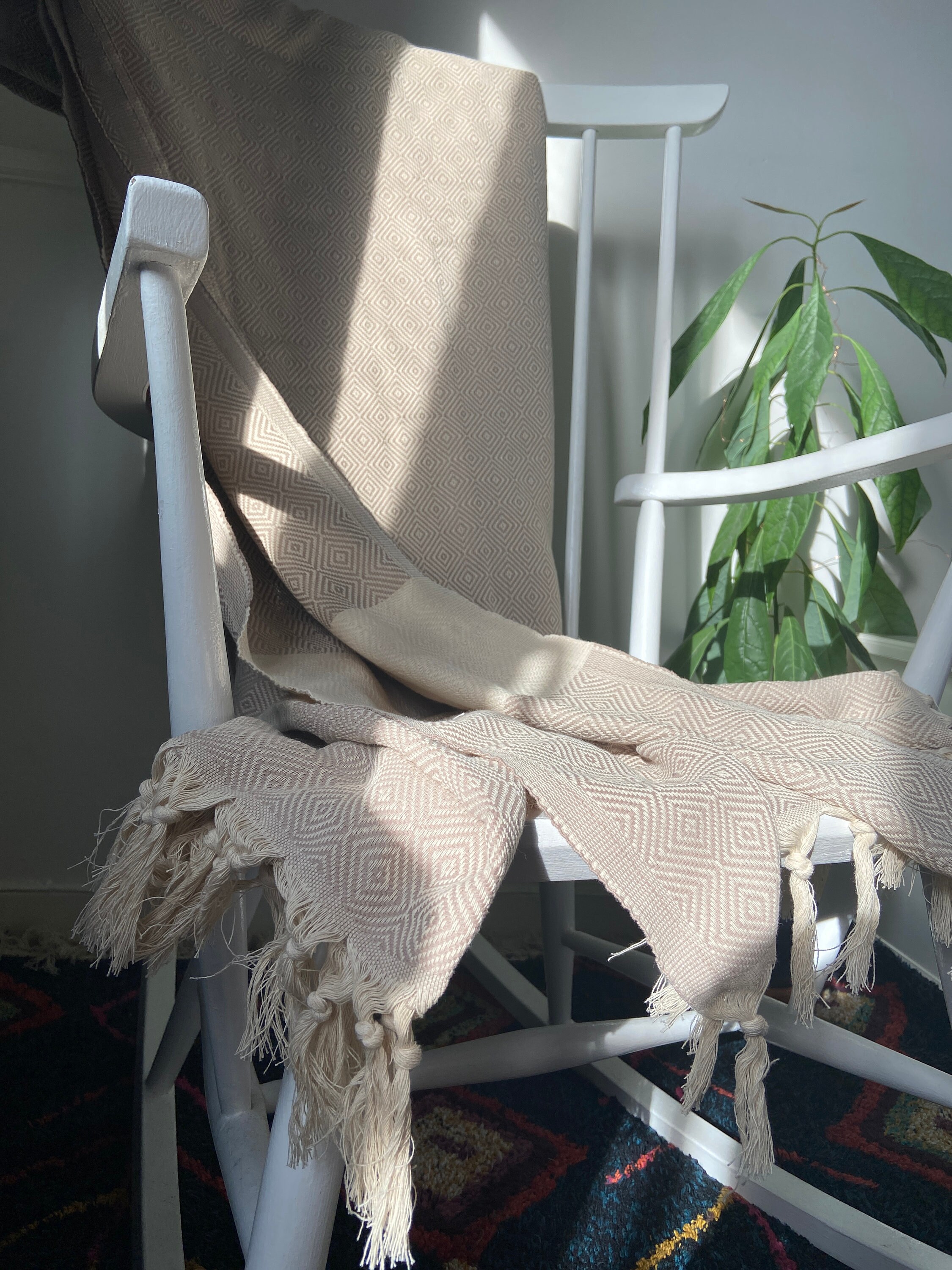 Cream Diamond Soft Cotton Bedspread, Large Sofa Throw Blanket - Etsy UK