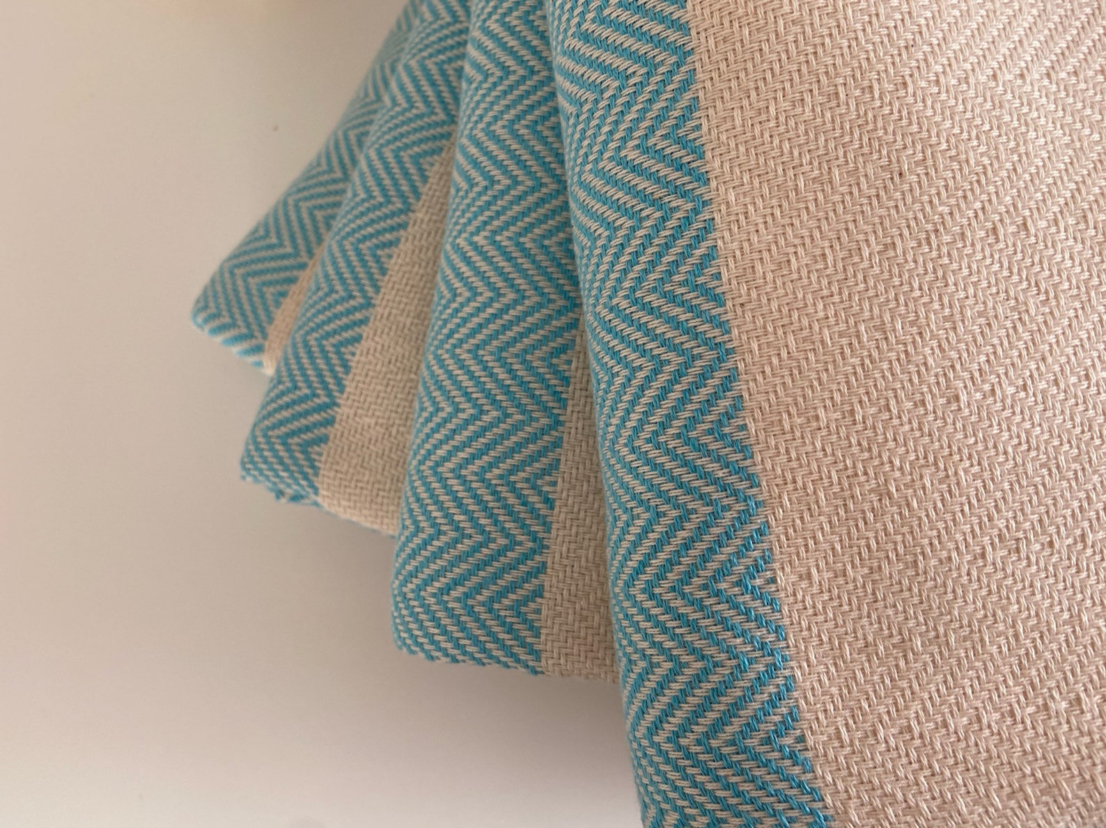 Turquoise Sofa Throw With Fine Herringbone Design, Cotton Throw Blanket ...