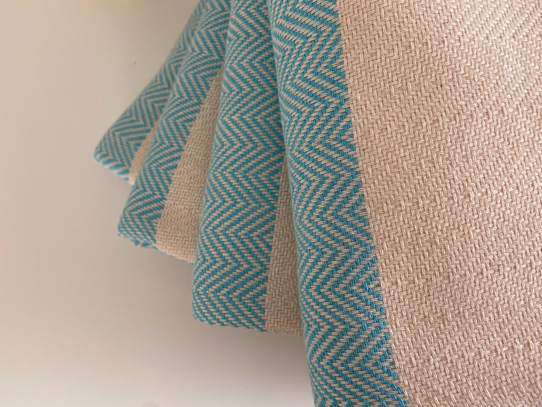 Turquoise Sofa Throw With Fine Herringbone Design, Cotton Throw Blanket ...