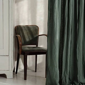 Pure Linen Curtain Forest Green Curtain Cafe Curtains One - Etsy