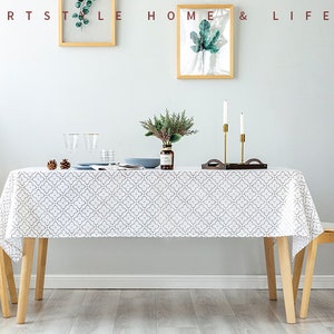 Wipe Clean Tablecloth TPU Cotton Linen Blend Vintage Tile Inspired ...