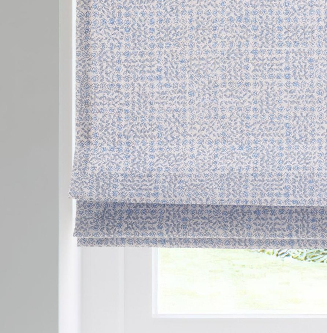 Custom Roman Shades, Blue Rose Pattern Fabric Blinds, Handmade Window ...