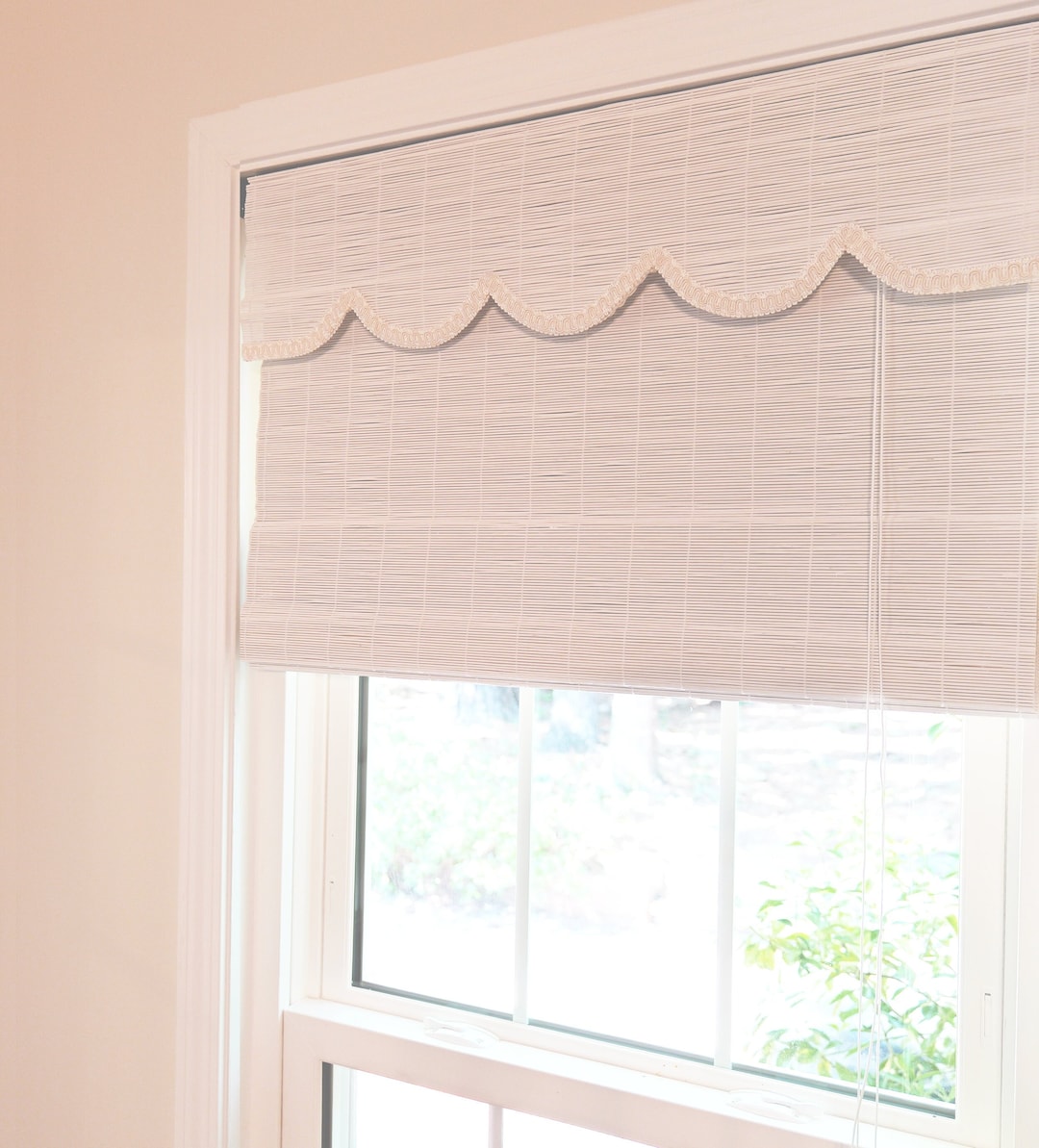 White Bamboo Shades With Scallop Valance, Bamboo Fold up Shades ...