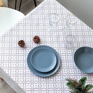 Wipe Clean Tablecloth TPU Cotton Linen Blend Vintage Tile Inspired ...