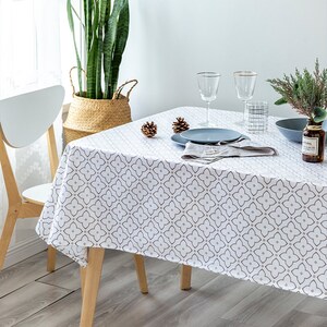 Wipe Clean Tablecloth TPU Cotton Linen Blend Vintage Tile Inspired ...