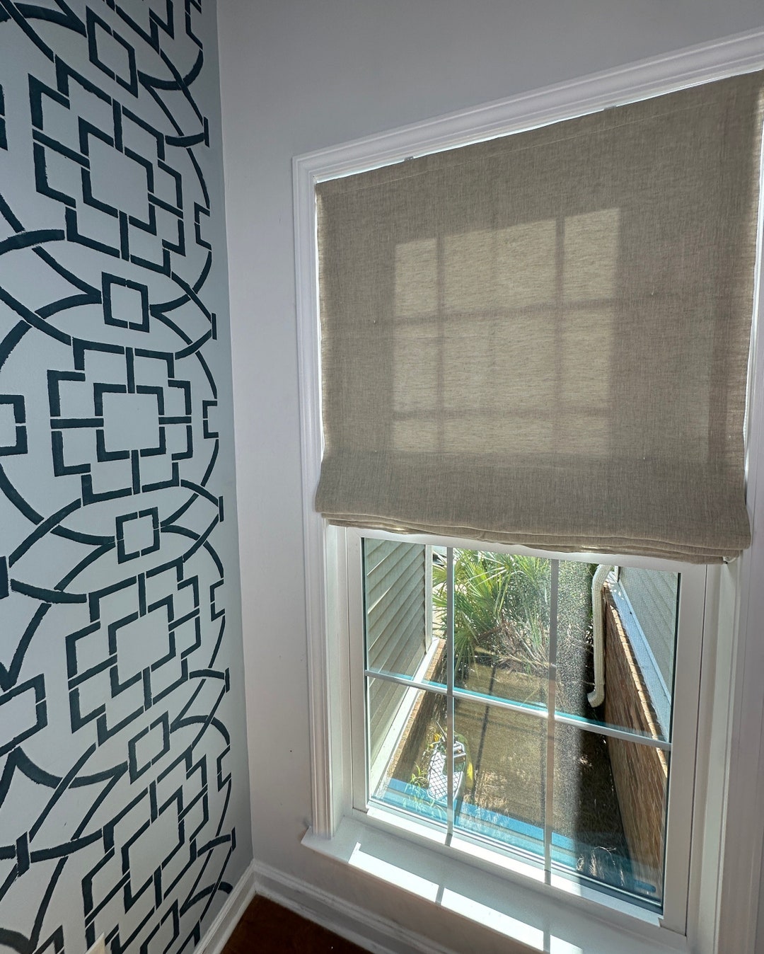 Natural Linen Roman Shade: Flat Fold, Seamless Fabric Window Treatment ...