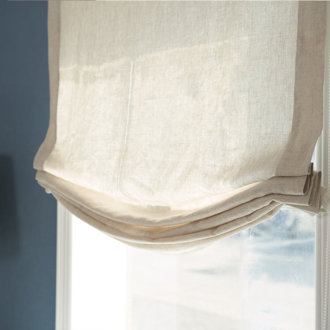 Pure Linen Custom Relaxed Roman Shades, Light Weight Fabric Blinds ...