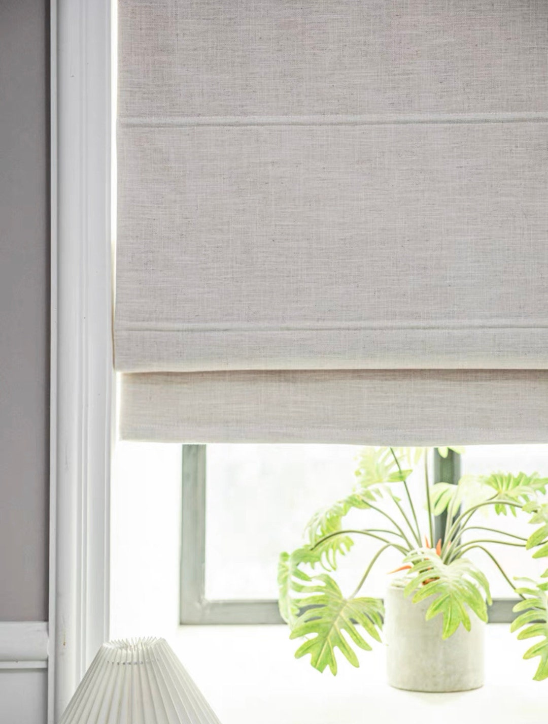White Linen Texture Custom Roman Shades, Flat Fold Modern Designer ...