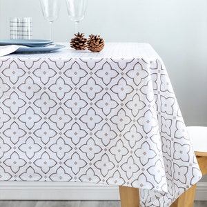 Wipe Clean Tablecloth TPU Cotton Linen Blend Vintage Tile Inspired ...