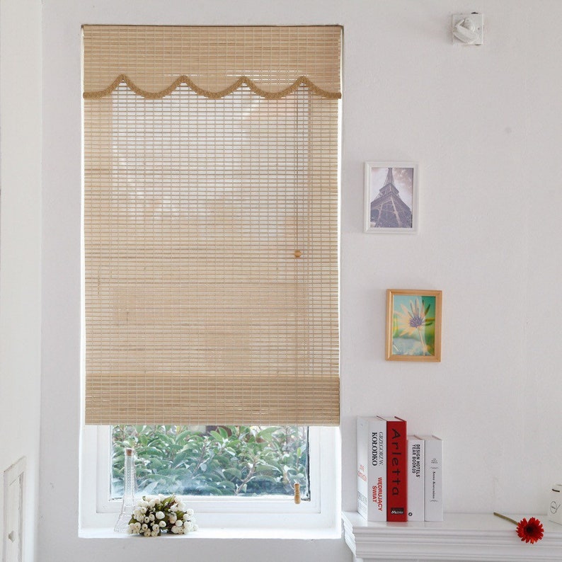 Bamboo Shades With Valance Bamboo Fold up Corded Shades - Etsy