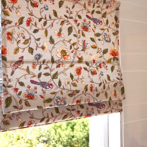 Custom Roman Shades, Garden Bird Pattern Fabric Modern Shades, Kitchen ...