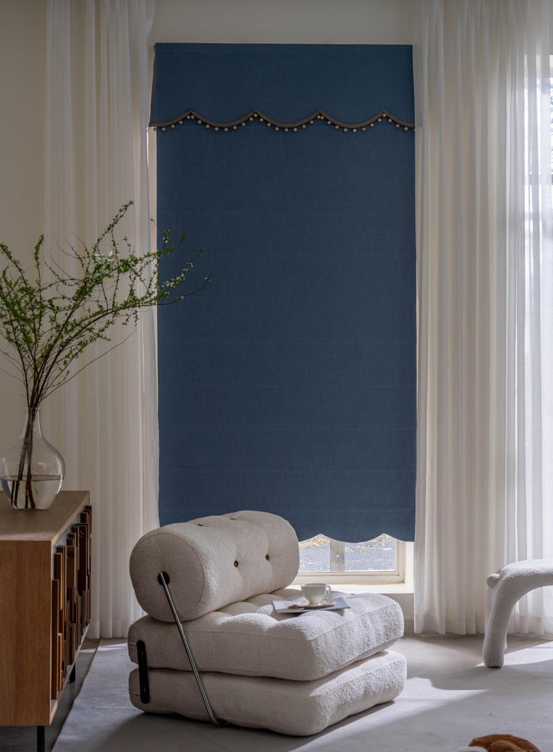 Top and Bottom Scalloped Fabric Roman Shades, Blinds, Linen Blackout ...
