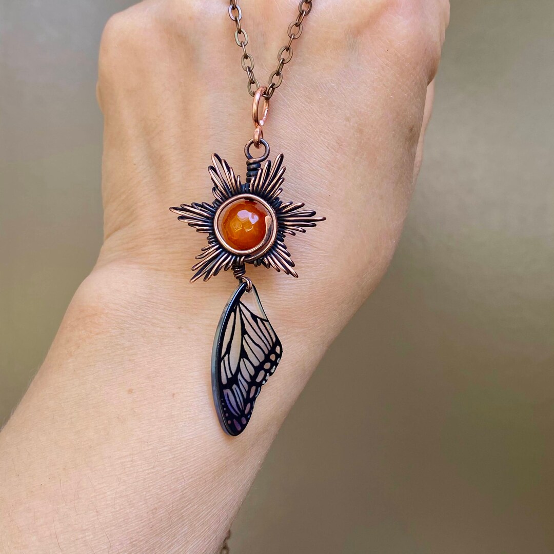 Carnelian Sun Necklace / Wire Wrapped Sun / Carnelian Necklace - Etsy