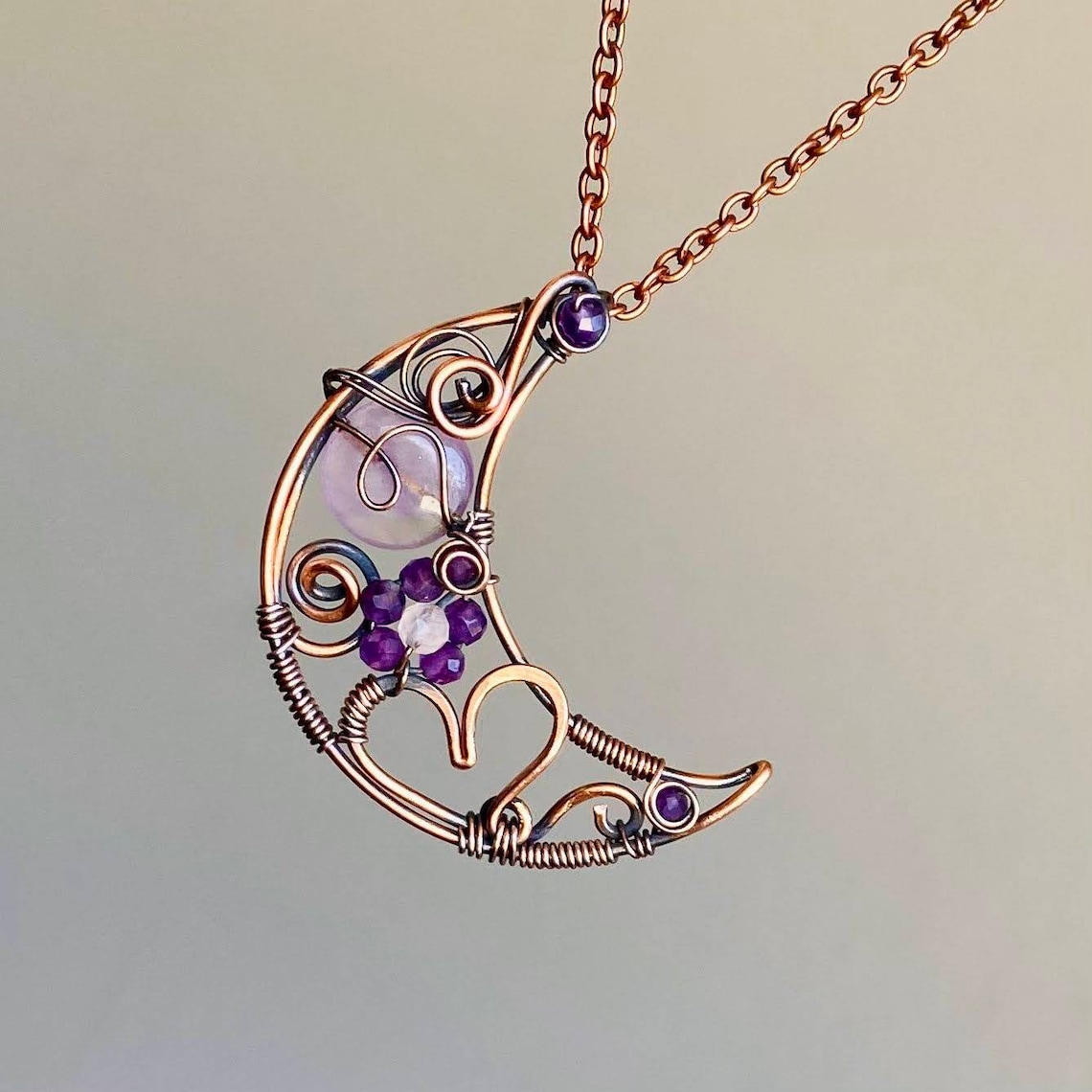 Wire Wrapped Moon Pendant Necklace Amethyst Moon Crystal - Etsy