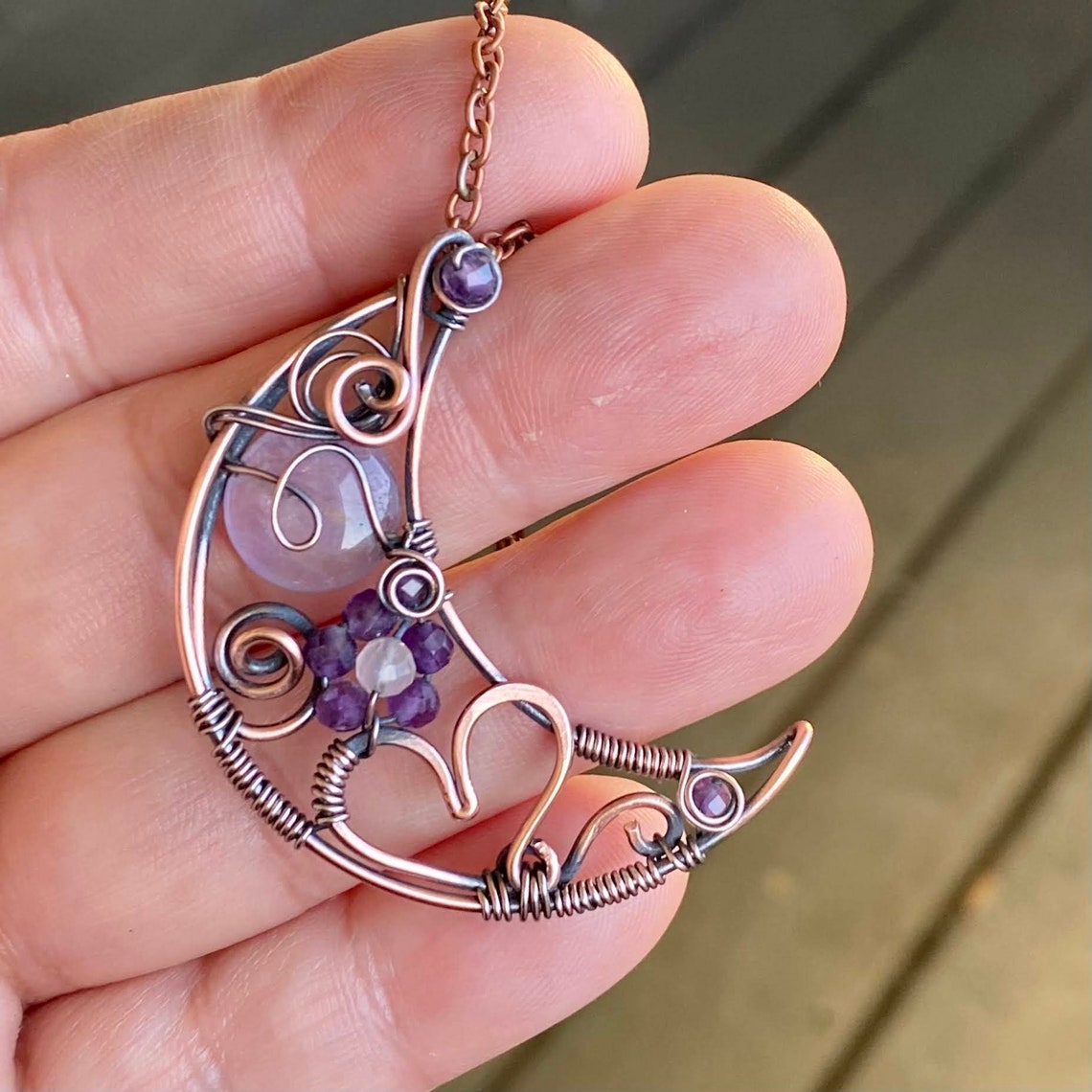 Wire Wrapped Moon Pendant Necklace Amethyst Moon Crystal - Etsy