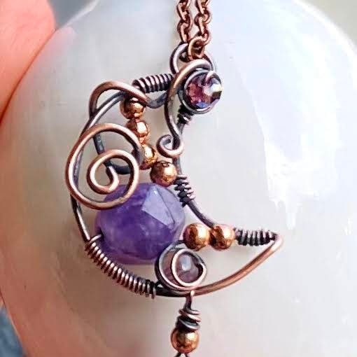 Crystal Moon Necklace Amethyst Wire Wrapped, Crescent Moon Pendant ...