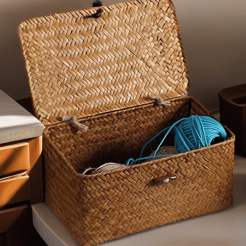 Straw Woven Storage Box for Living Room Tables Green - Etsy New Zealand