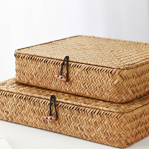Straw Box Straw Weaving Basket Housewarming Decor Vintage - Etsy