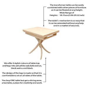 Collapsible Solid Wood Table - Adjustable Height & Expandable Surface ...