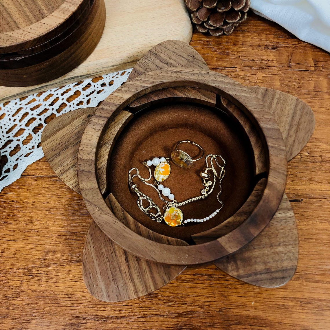 Custom Engraving Devil's Eye Wooden Rotating Gift Boxes,large Memory ...