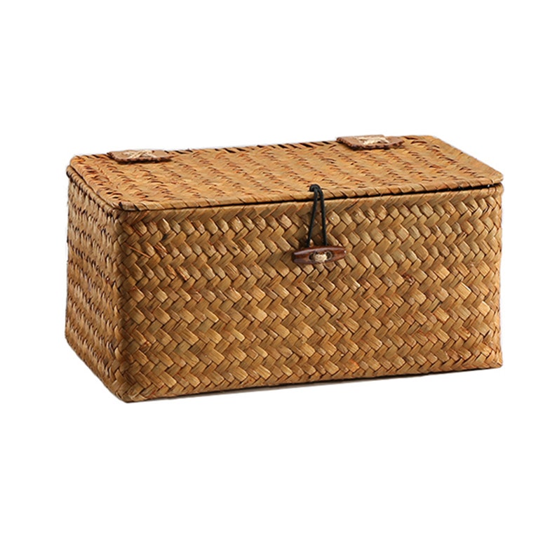 Multicolor Straw Woven Basket With Lid, Square Storage Box, Utility ...