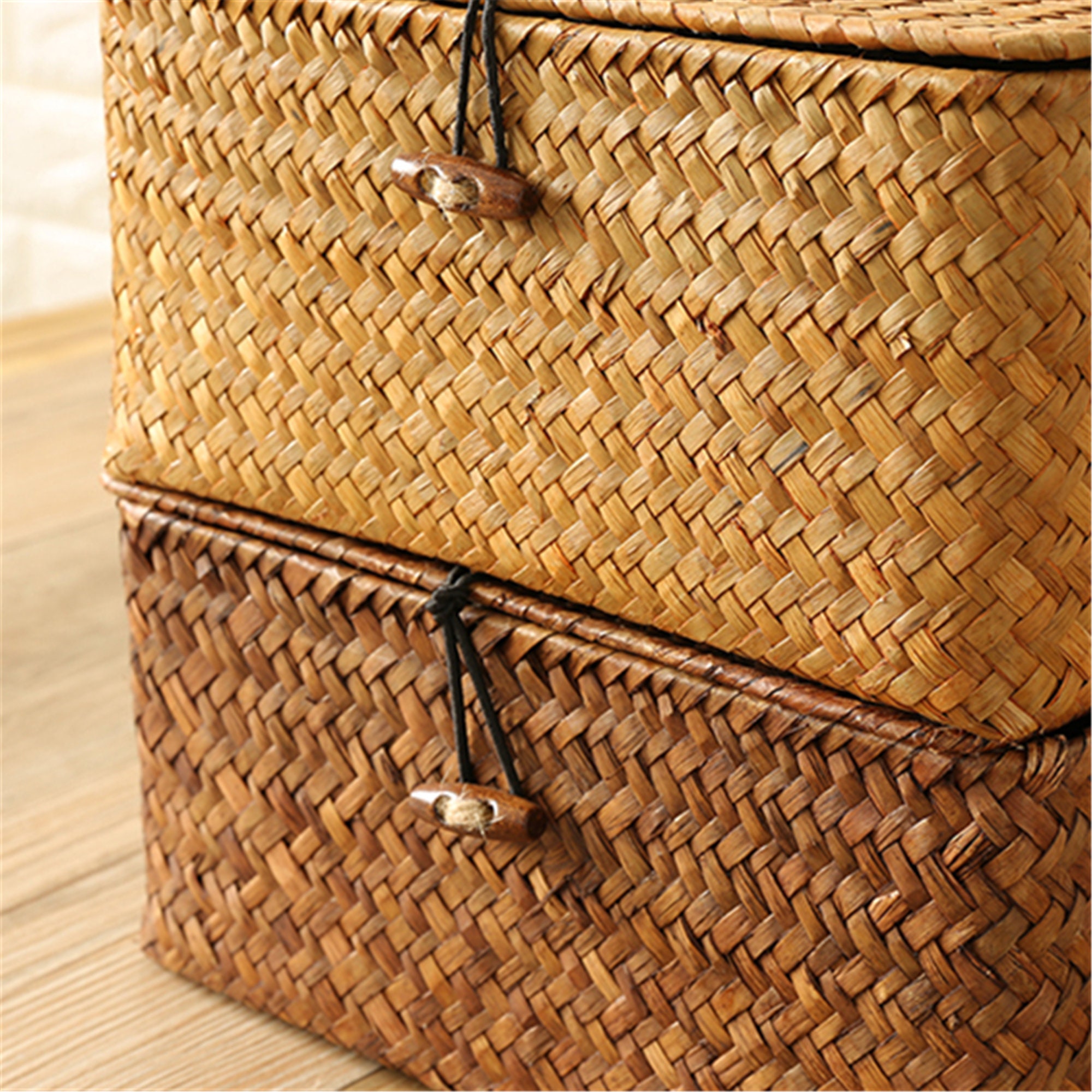 Multicolor Straw Woven Basket With Lid, Square Storage Box, Utility ...