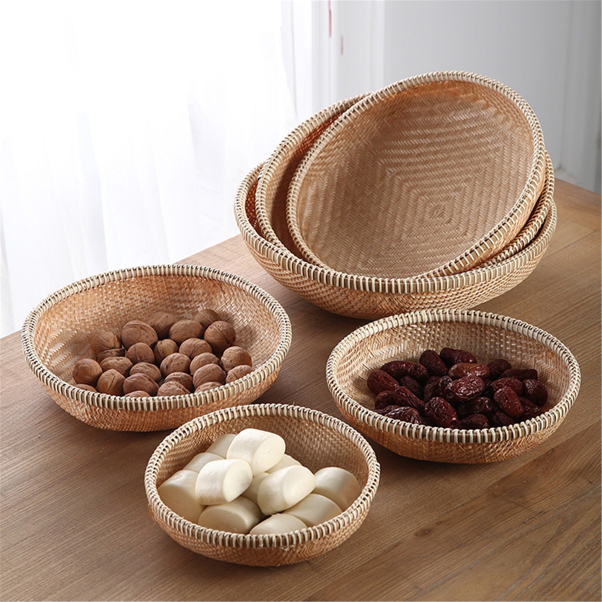 Custom Woven Basket Round Bamboo Storage Basket Bamboo Wicker - Etsy