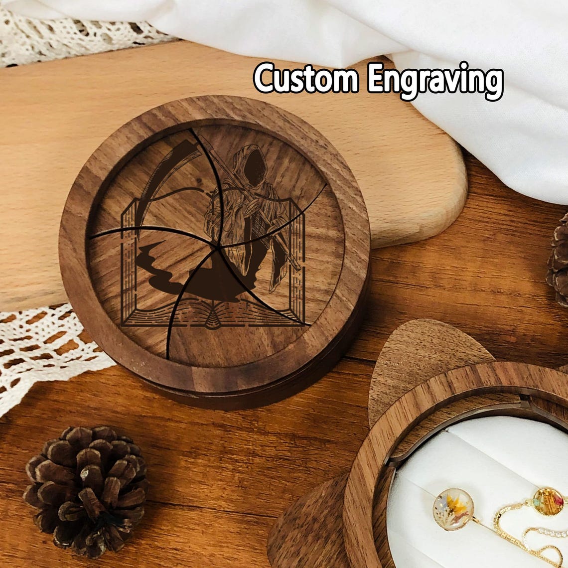 Custom Engraving Devil's Eye Wooden Rotating Gift Boxes,large Memory ...