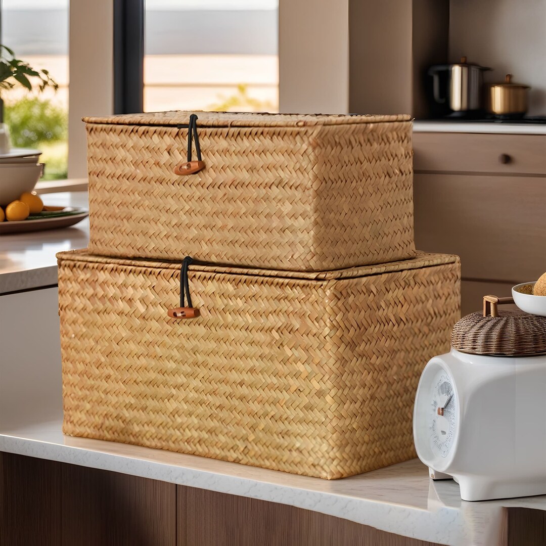 Straw Box Straw Weaving Basket Housewarming Decor Vintage Storage ...