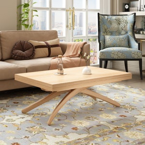 Collapsible Solid Wood Table - Adjustable Height & Expandable Surface ...