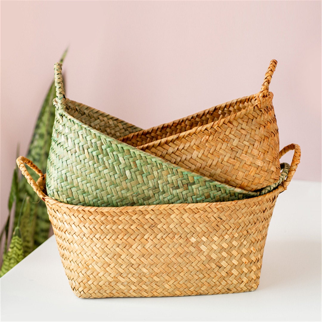 Straw Basket With Handle Straw Weaving Basket Housewarming - Etsy