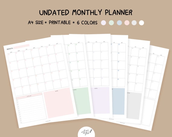 Undated Monthly Planner Printable Undated Monthly Planner - Etsy