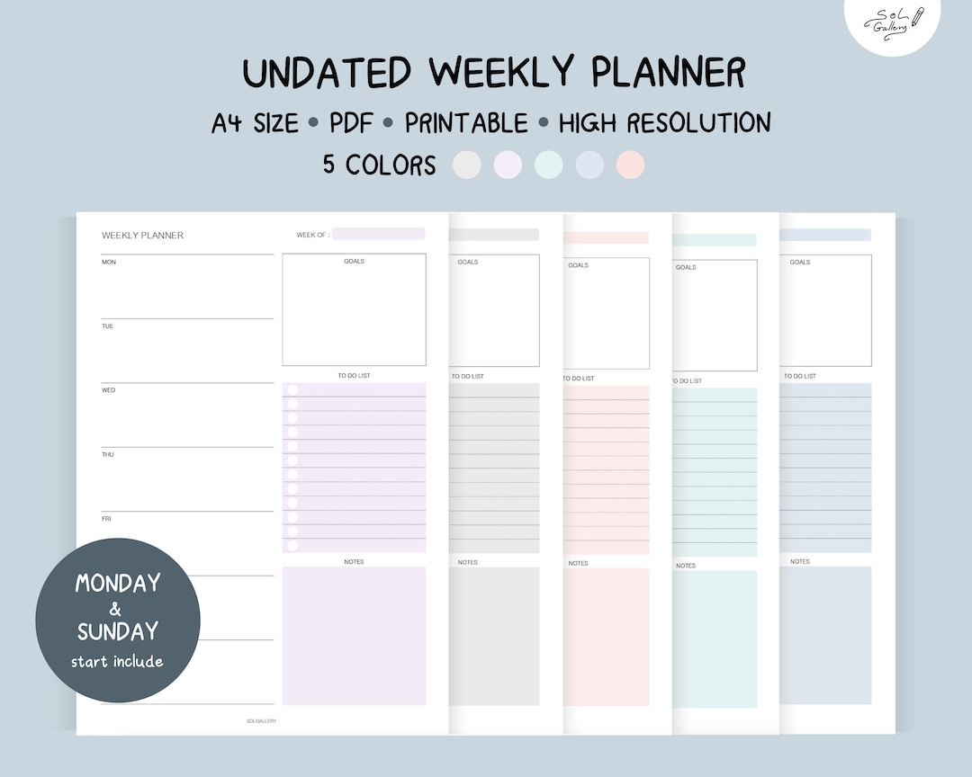 Undated Weekly Planner Weekly Planner Printable Printable - Etsy