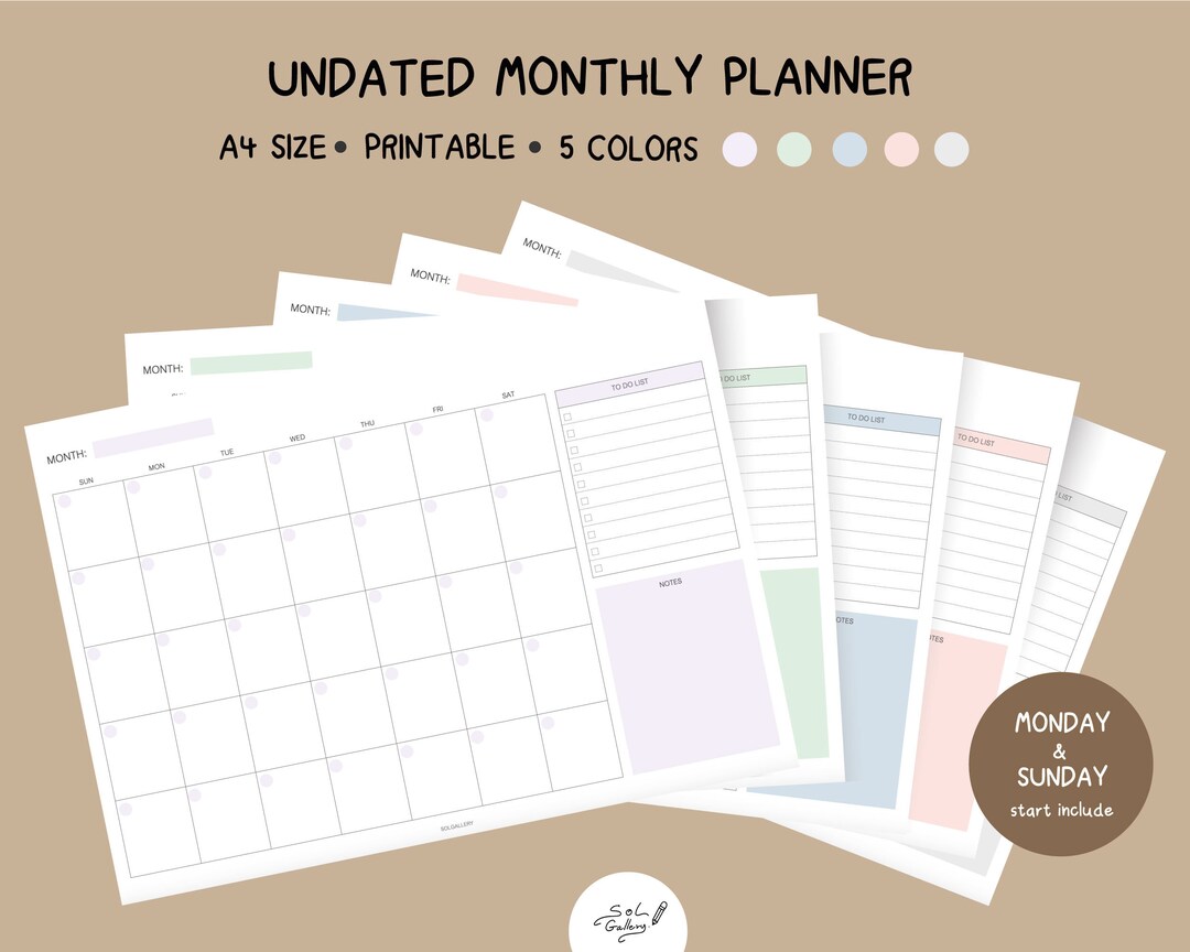 Undated Monthly Planner, Printable Undated Monthly Planner, Undated ...