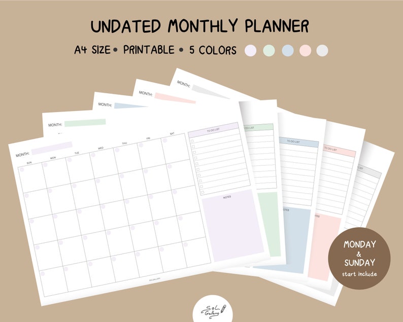 Undated Monthly Planner Printable Undated Monthly Planner - Etsy