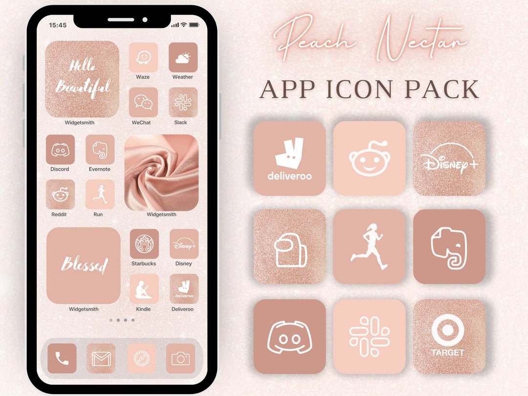 Peach Nectar App Icons Pack Peach Glitter iPhone Aesthetic Theme With ...