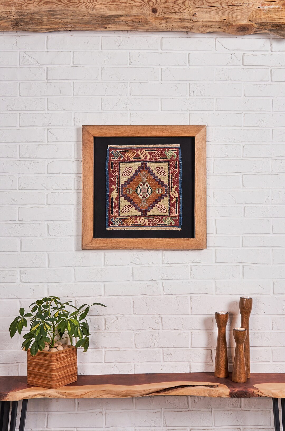 Persian Soumak Rug Wall Hanging 19 X 19 /vintage Wall Hanging Rug ,boho ...