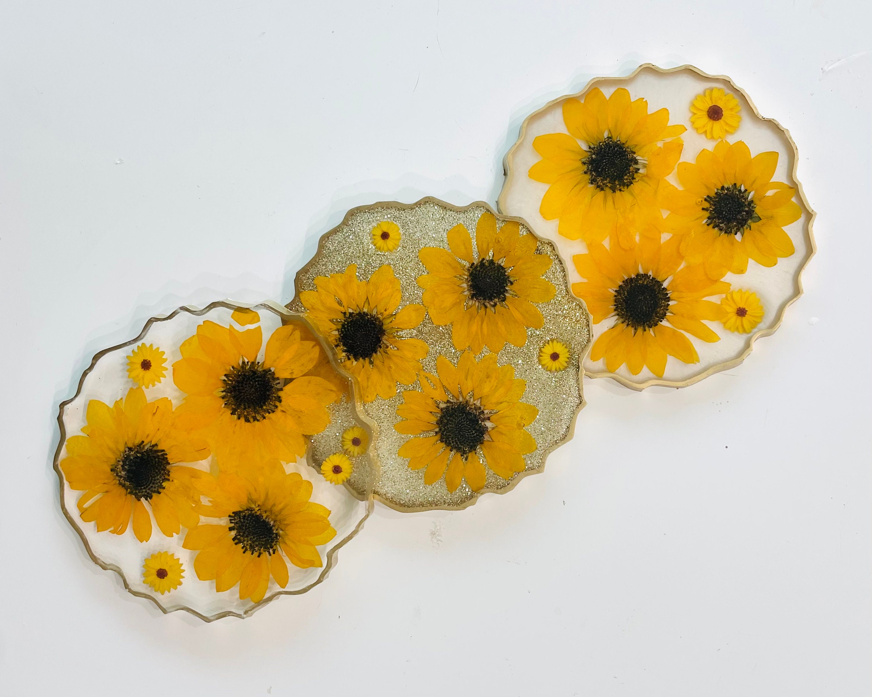 Sunflower Resin Coasters Made With Real Sunflowers Custom - Etsy