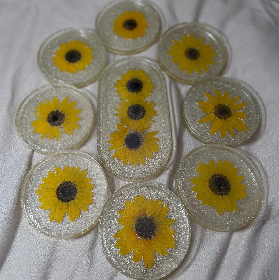 Sunflower Resin Coasters - Made With Real Sunflowers! | Custom Made - Etsy